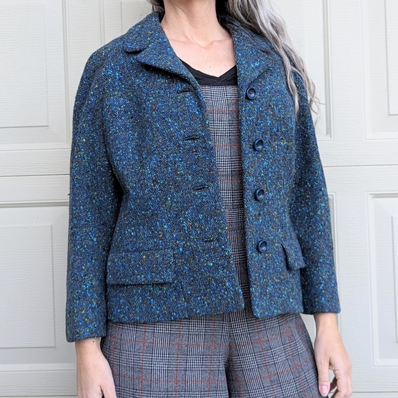 Vintage | Jackets & Coats | Vintage Irish Donegal Tweed Jacket Teal ...